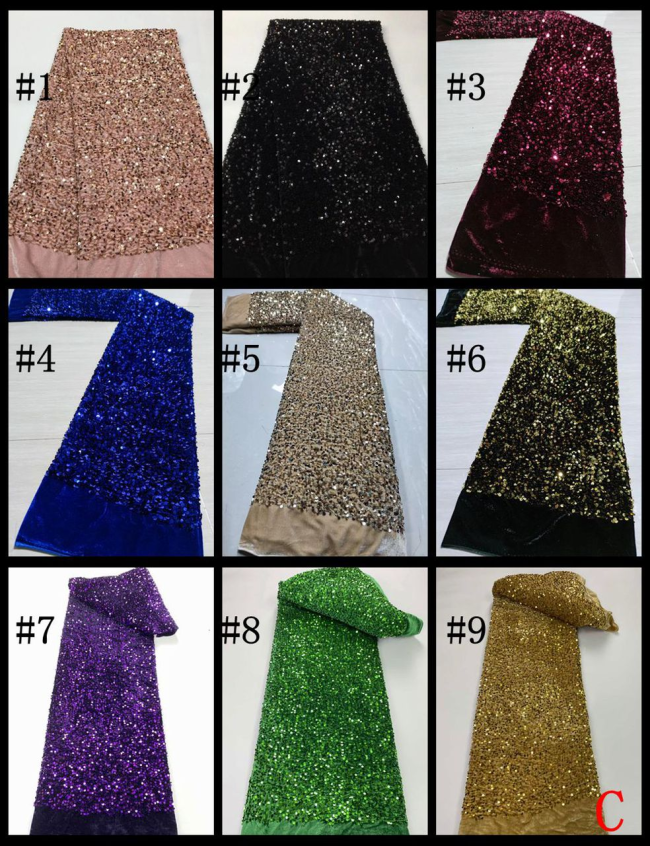 Hot selling embroidered black tulle net sequins lace african fabric Austria french lace wedding dress velvet lace party fabric
