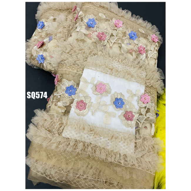 Popular Mesh 3D flowers lace embroidered applique flower net lace french lace