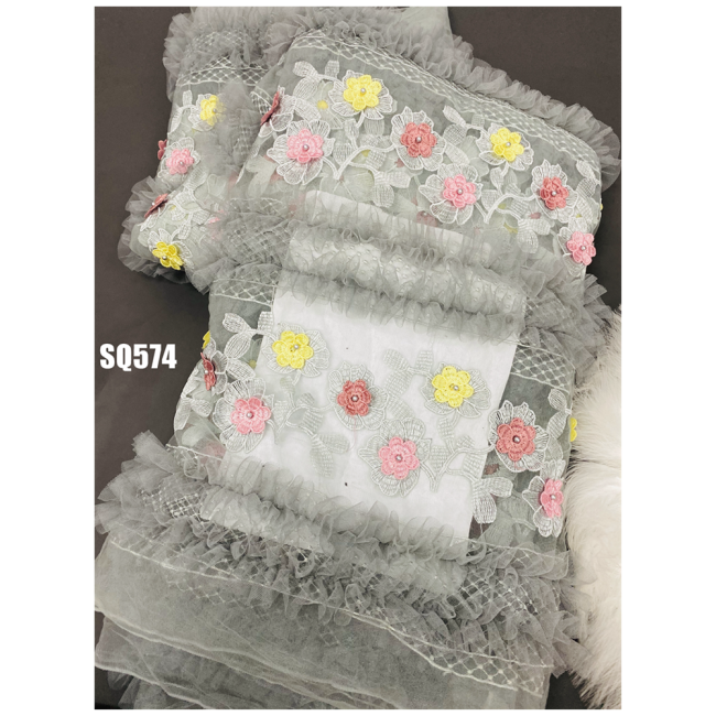 Popular Mesh 3D flowers lace embroidered applique flower net lace french lace