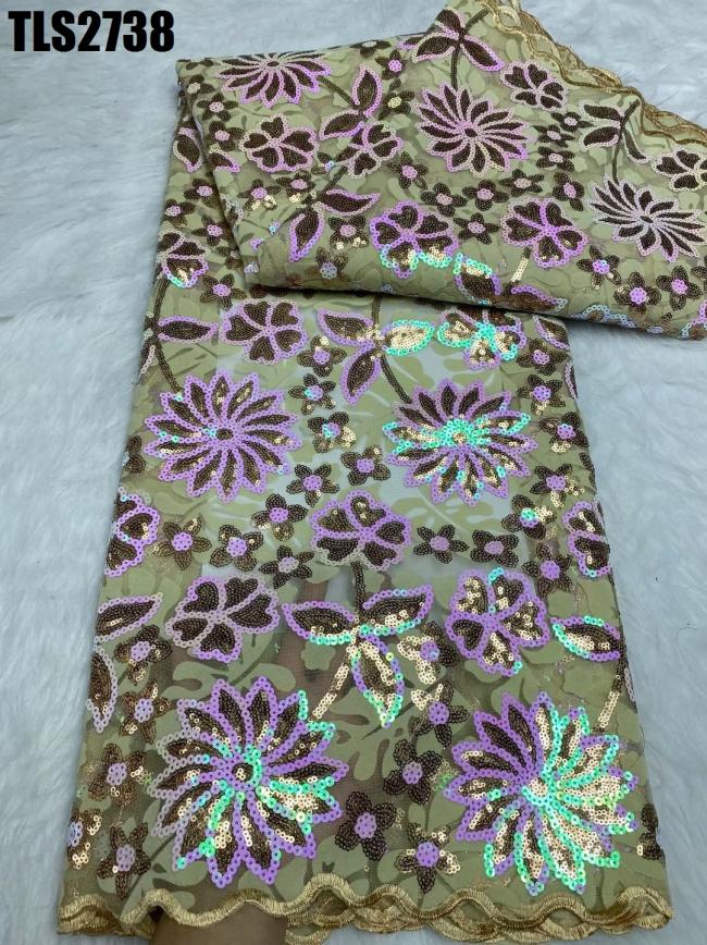 TLS2738 embroidery fabric sequins lace home textile fabric for clothing