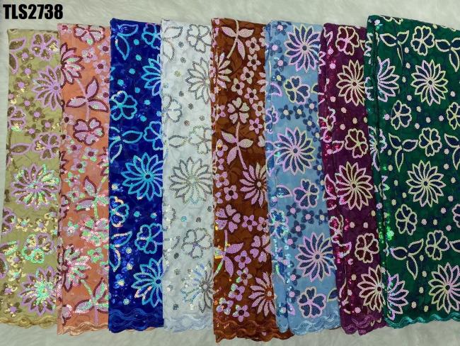 TLS2738 embroidery fabric sequins lace home textile fabric for clothing