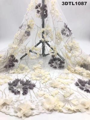 China Gorgeous African Lace Fabric 3D Flower Embroidery on French Tulle for Wedding Outfits for sale