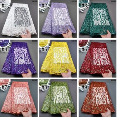 China Supoo Senegal olive green lace with olive green sequins embroidery tulle net lace fabric for sale