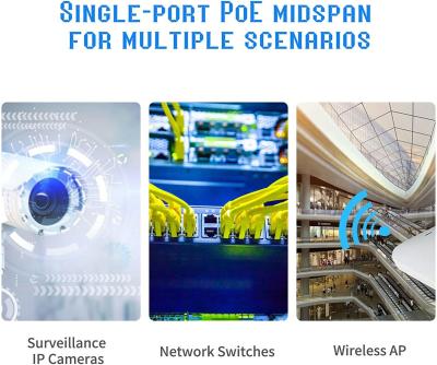 China Single Port Midspan Injector with 4 Pair PoE up to 60 Watts of Power at 55 VDC at 1.1 amp. à venda