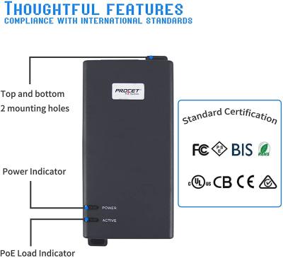 中国 60w 802.3bt Poeの注入器単一の左舷電光証拠の電源ギガビット 販売のため