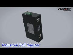 Fiber Industrial PoE Injector 30W Surge Protection Gigabit DIN Rail IP40