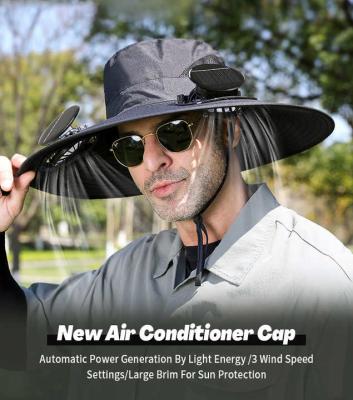 China Hot Sell Outdoor Sun Protection Fishing Hiking Send Father's Day Gifts Solar Powered Cooling Fan Hat for Wide Brim Bucket Hat for sale