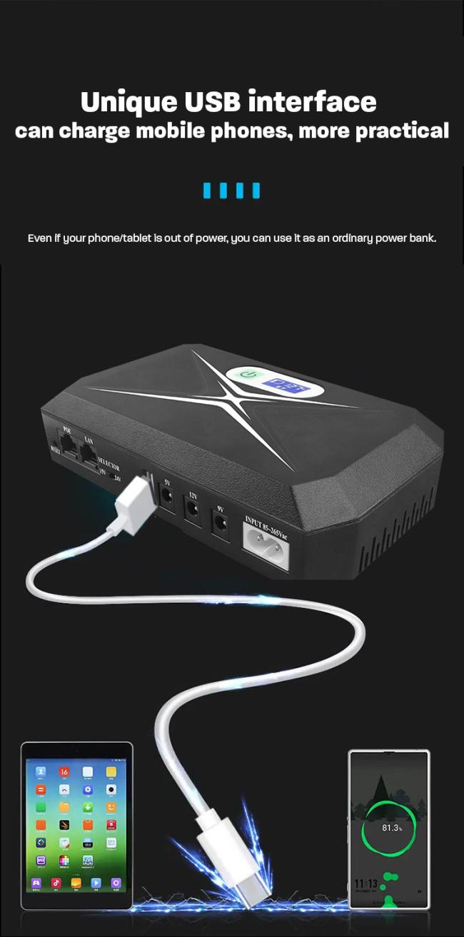 Portable Power Supply Mini UPS For Wifi Router 18w For Modem Cctv Camera 10400mah 2000mah