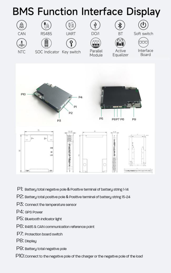 Bms 16s 48v 200a With Balancing Smart BMS Lifepo4 With Lcd Touch Screen
