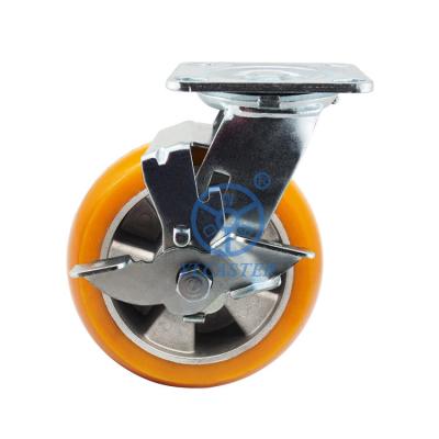 China  Industrial Heavy Duty Casters 4 Inch Soft Pu Side Lock Rotating Wheels for sale