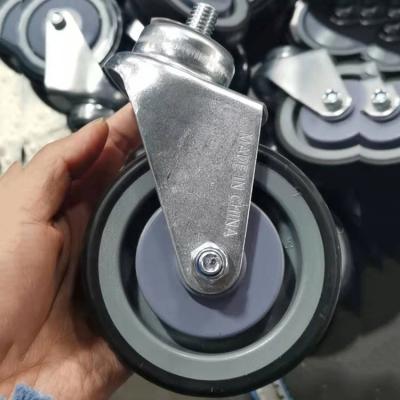 China Threaded Stem Swivel Shopping Cart Casters 100x32mm Soft TPR Wheels for sale