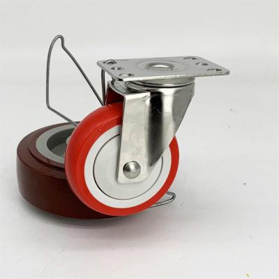 China 4 Inch Red Polyurethane Swivel Plate Stainless Steel Castors Economical Type SS Trolley Wheels Factory China for sale