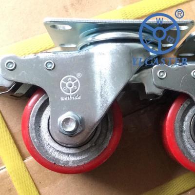 Китай Шарнирное соединение 3 дюймов запирая колеса PU утюга рицинусов полиуретана литого железа прочные продается