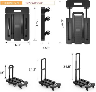 China 6 Wheels Black Collapsible Grocery Cart Dolly Platform Cart Foldable Hand Trolley for sale