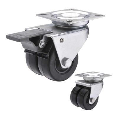 China 70kg Loading Dual Wheel 50mm Rubber Casters With Lock for sale