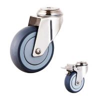 China 100x30mm 304SS TPR Threaded Stem Double Lock Medium Duty Caster Wheels for sale