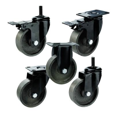 China 100mm Top Plate Black Bracket Cast Iron Swivel Castor Wheels for sale