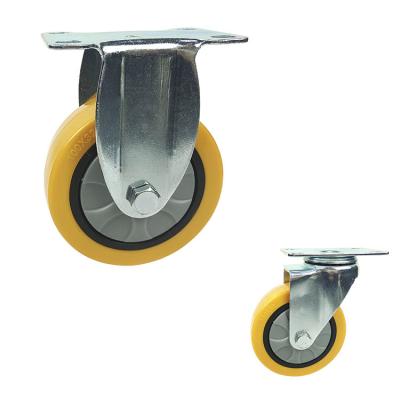 China 125x32mm Yellow PU Swivel Locking Threaded Stem Medium Duty Casters for sale