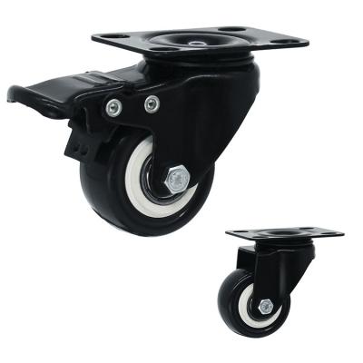 China 2 Inch Black PVC Wheel Soft Swivel Plate Casters Of Light Duty For Furniture for sale