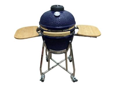 Cina Griglia Kamado da 18 pollici in ceramica colore blu 48 cm con carrello e tavolini in vendita