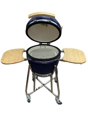 Cina Griglia Kamado da 18 pollici in ceramica colore blu 48 cm con carrello e tavolini in vendita