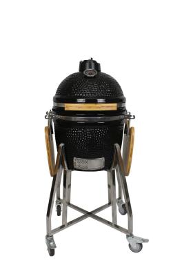 China Ceramic 16 Inch Kamado Grill Charcoal Black Color 40cm With Cart And Side Tables for sale