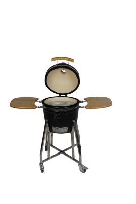 China Ceramic 16 Inch Kamado Grill Charcoal Black Color 40cm With Cart And Side Tables for sale