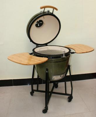 Cina Griglia Kamado in ceramica da 23 pollici a carbone per esterni colore verde tropicale 59 cm con carrello e tavolini in vendita