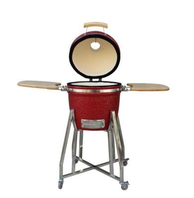Cina Kamado Fumatore in ceramica antracite da 15 pollici colore rosso 39 cm con carrello e tavolini in vendita