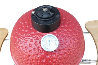 Cina Griglia Kamado da 15 pollici in ceramica in acciaio inossidabile colore rosso 39 cm con carrello e tavolini in vendita
