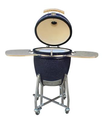 Cina Griglia Kamado in ceramica da 22 pollici per esterno, colore blu scuro, 57 cm, con carrello e tavolini in vendita