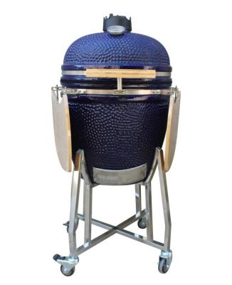 Cina Griglia Kamado in ceramica da 22 pollici per esterno, colore blu scuro, 57 cm, con carrello e tavolini in vendita