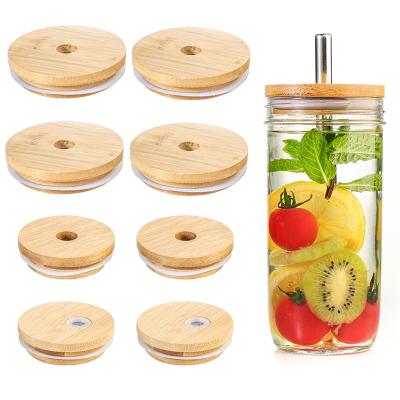 Cina Silicio Ring Bamboo Airtight Lids Mouth ampio Mason Jar Glass Beer Can con Straw Hole in vendita