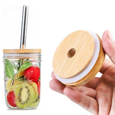 Cina Silicio Ring Bamboo Airtight Lids Mouth ampio Mason Jar Glass Beer Can con Straw Hole in vendita