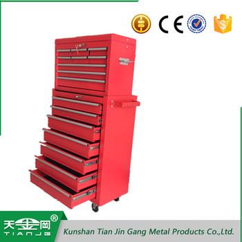 China TGJ New design red storage tool cabinet tool trolley with wheels for sale