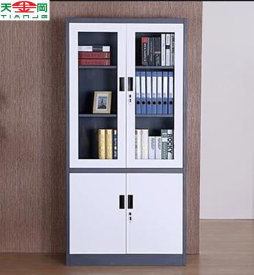 China TJG Multifunction steel office furniture storage file cabinet with 2 glass doors and shelves for sale