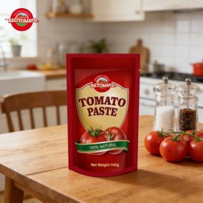 China 140g Stand-Up Sachet Sweet And Sour Tomato Paste 26%-28% Purity - OEM Available for sale
