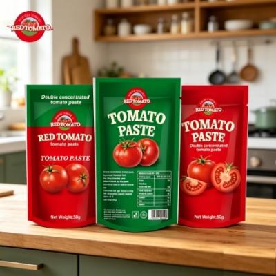 China 50g Double Concentrated Stand-Up Sachet Tomato Paste with ISO, HACCP, BRC, FDA Certification for sale