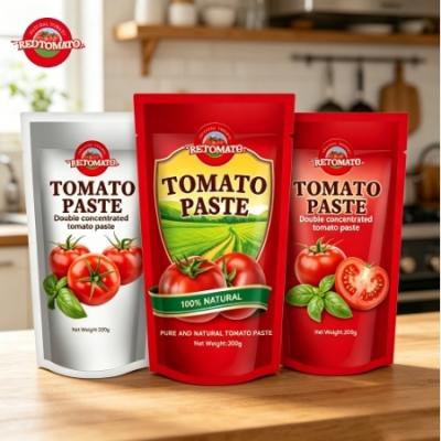 China 200g Stand-Up Sachet Double Concentrated Tomato Paste with FDA Certification and Brix 28-30% for sale