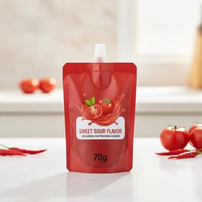 China 70g Red Tomato Paste Stand-Up Pouch Sweet Sour Flavor Latin America Food Processing Ingredient for sale