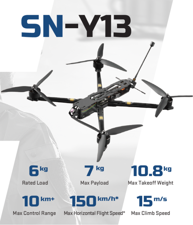 13-inch 4-rotor agile drone with racing configuration