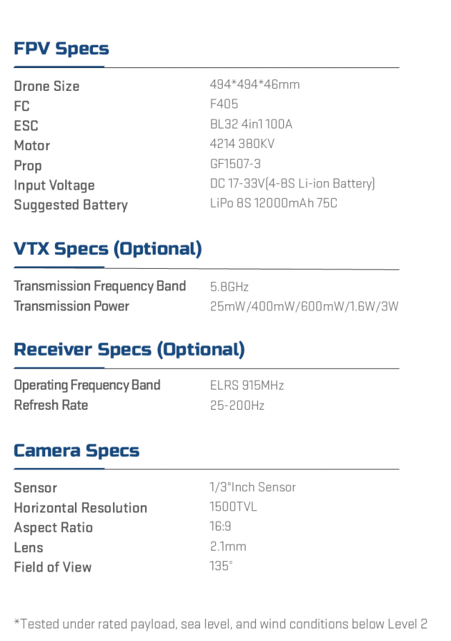 SN-Y15 FPV drone side view highlighting wheelbase and components