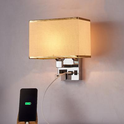 China bedside wall lamp with socket USB led bedroom wall lamp E27 holder five star hotel bedhead wall light for villa for sale