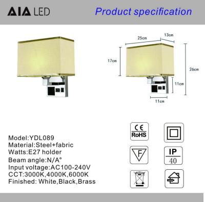 China bedside wall lamp with socket USB led bedroom wall lamp E27 holder five star hotel bedhead wall light for villa for sale