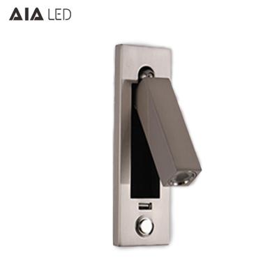 China IP20 press-button switch usb LED bed wall light/usb led headboard wall light for hotel project for sale