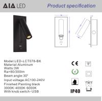 China Hotel customization bedside LED reading wall light USB charging hidden switch multifunctional bed wall spotlight for sale