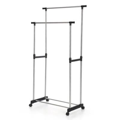 China Portable adjustable vertical fabric stand, vertical rolling clothing rack, metal double-layer clothing rack for sale