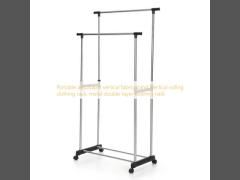 Portable adjustable vertical fabric stand, vertical rolling clothing rack, metal double-layer clothing rack