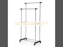 Portable adjustable vertical fabric stand, vertical rolling clothing rack, metal double-layer clothing rack