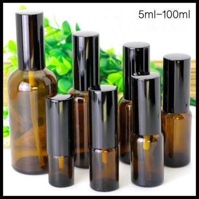 Cina Pompa di vetro del nero della bottiglia del contagoccia dell'olio essenziale di colore di Brown per lozione cosmetica in vendita